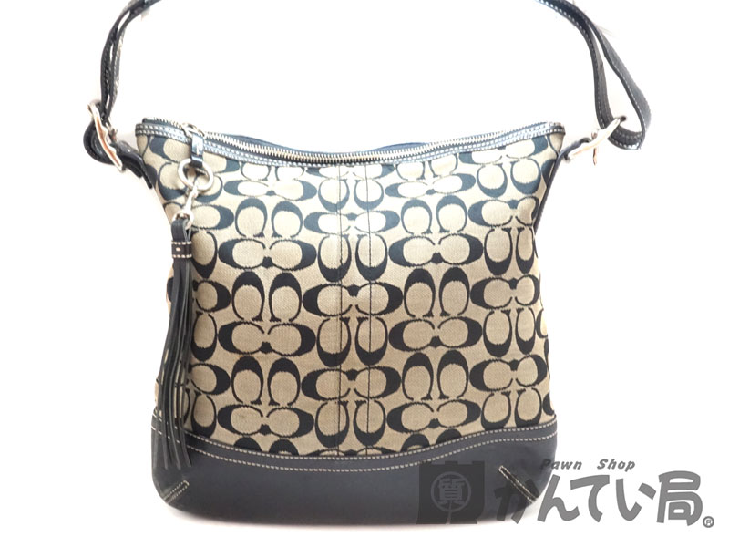 質屋かんてい局オンラインショップ / COACH 【コーチ】9349 ショルダーバッグ シグネチャー柄 ブラック系 シルバー金具 キャンバス ...