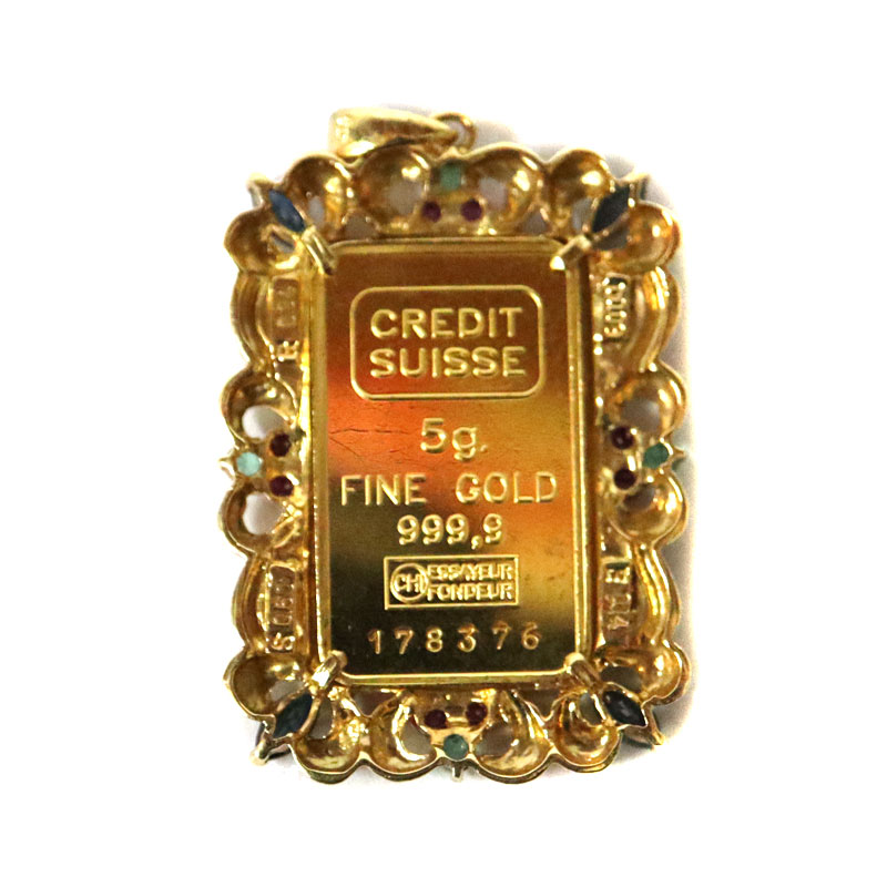 質屋かんてい局オンラインショップ / K24 5gミニバー付 ペンダントトップ K18枠 サファイア ルビー エメラルド ダイヤモンド【中古】