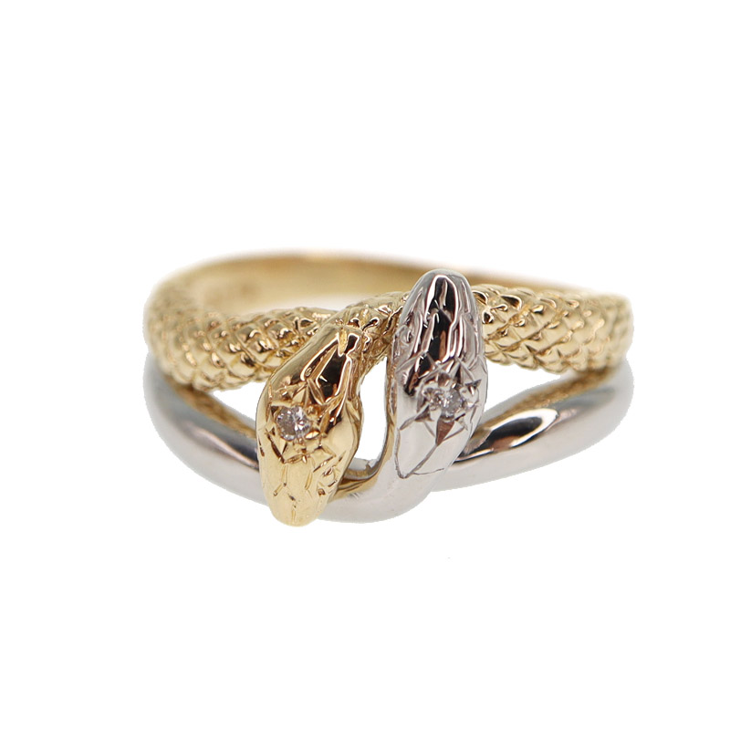 質屋かんてい局オンラインショップ / 18金×プラチナ900 K18×Pt900 スネーク ダイヤモンド リング D0.02ct レディース 【中古】