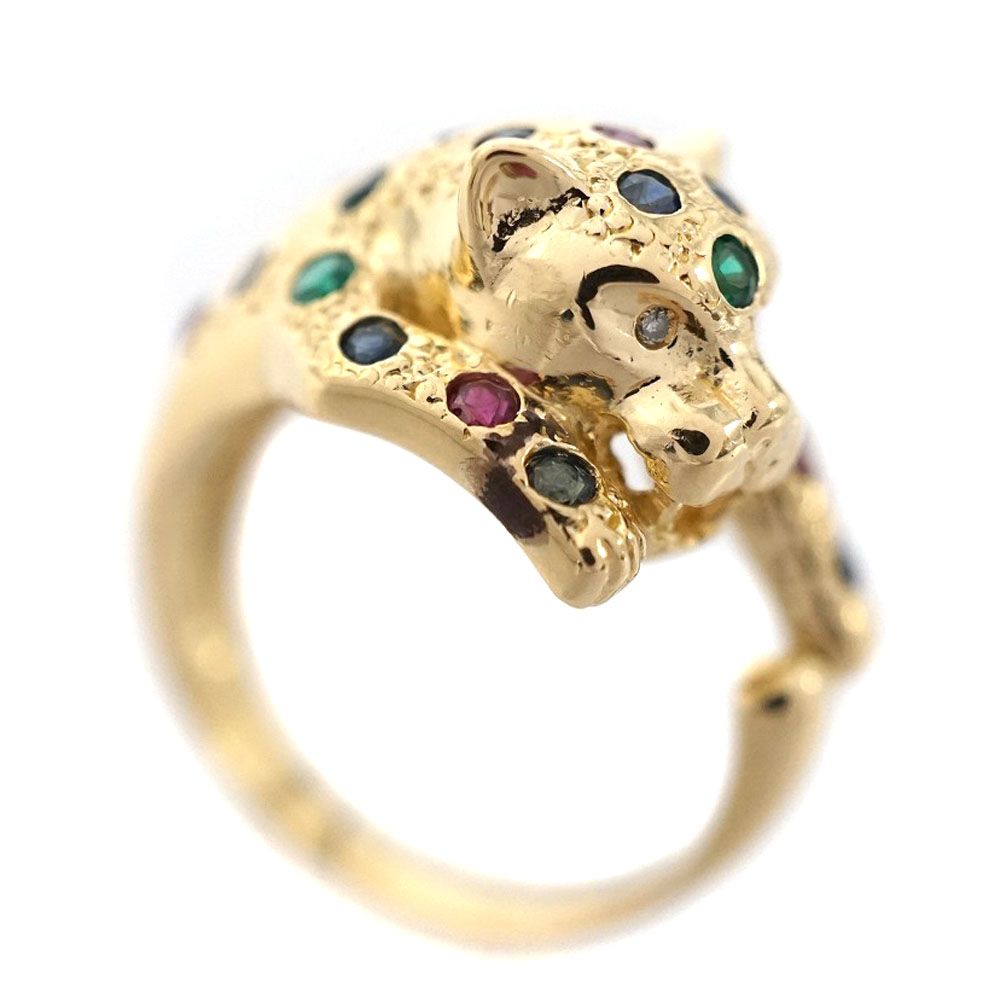 質屋かんてい局オンラインショップ / K18 ヒョウモチーフリング ルビー R0.32ct サファイア S0.41ct エメラルド E0 ...