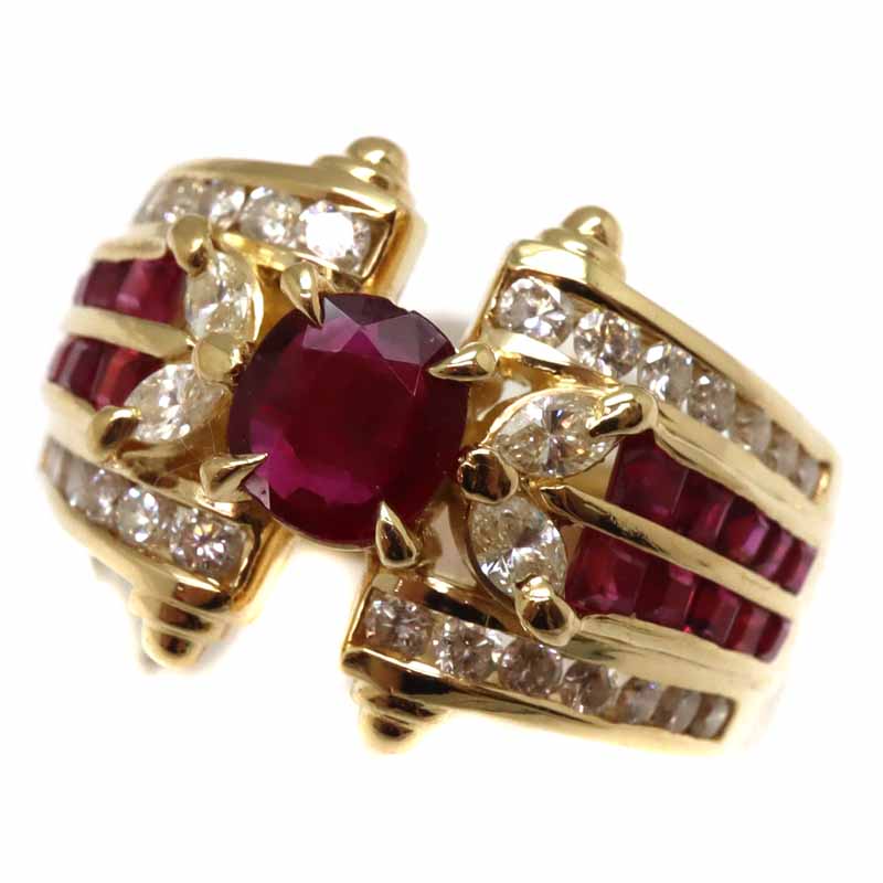 質屋かんてい局オンラインショップ / K18 R0.84/0.66/D0.74ctリング 指輪 金 ルビー ダイヤモンド ジュエリー 【中古】