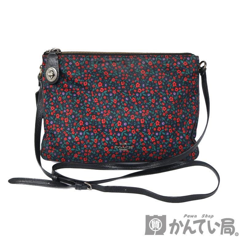 質屋かんてい局オンラインショップ / 【コーチ】F59436 ショルダーバッグ 黒 ブラック系 小花柄 ナイロンキャンバス 斜め掛け ...