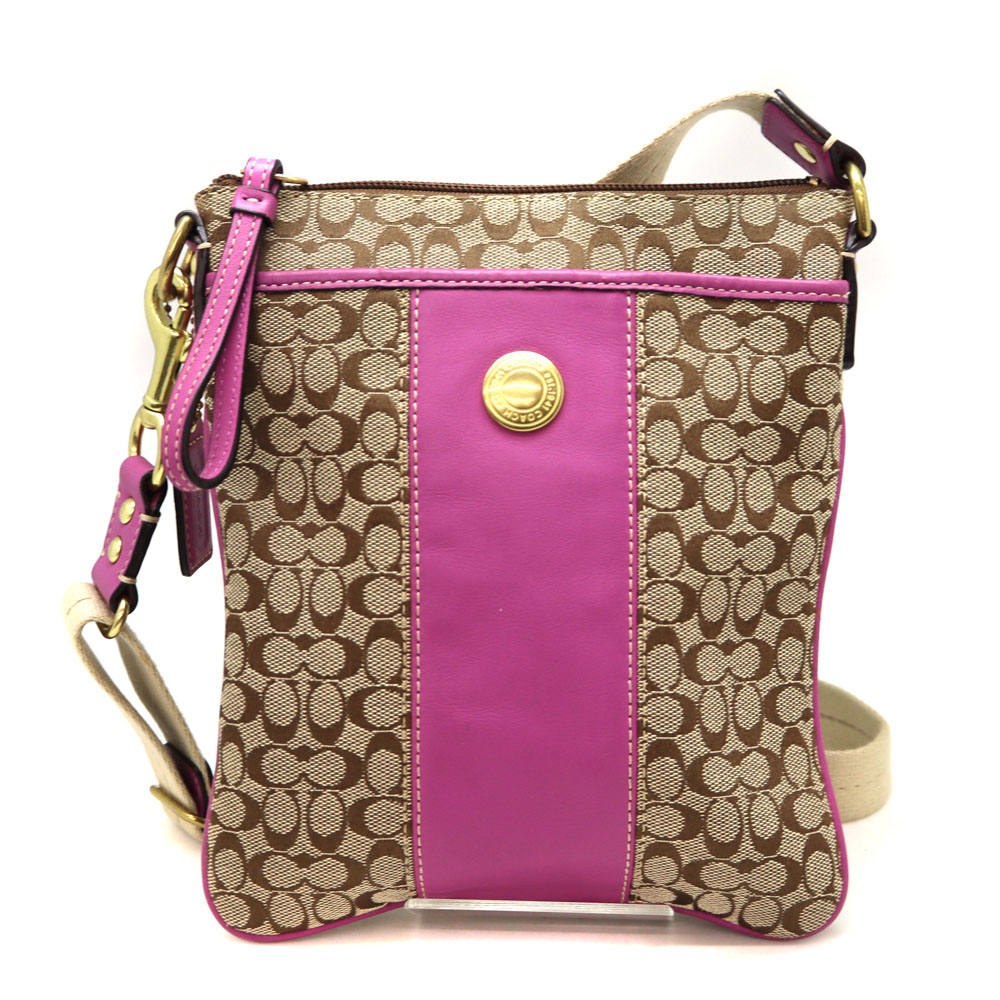 質屋かんてい局オンラインショップ / COACH【コーチ】 41495 ショルダーバッグ 鞄 レザー キャンバス 茶/ブラウン系 桃/ピンク系 ...