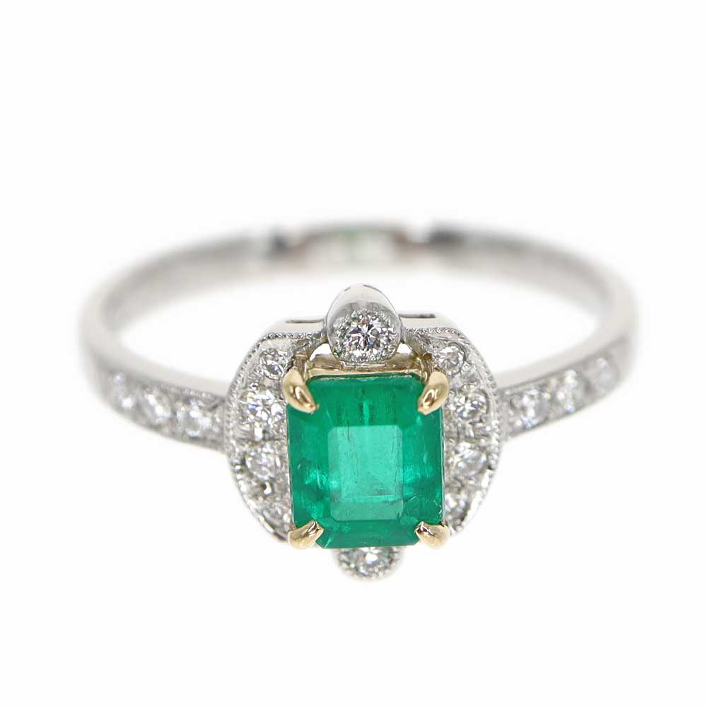 質屋かんてい局オンラインショップ / K18/Pt950 18金 YG プラチナ950 エメラルド ダイヤモンドリング D0.18/E0 ...